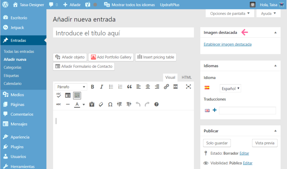 Cómo asignar la imagen destacada en tu blog WordPress | Taisa-Designer